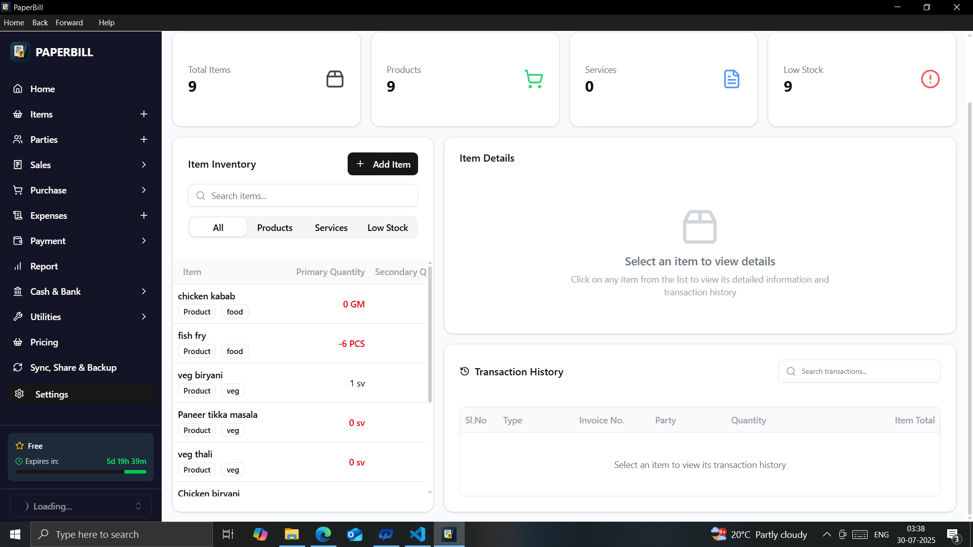 Restaurant Billing